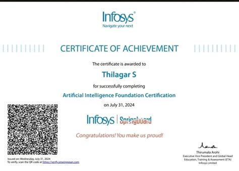 Thilagar S On Linkedin Infosysspringboard Artificialintelligence