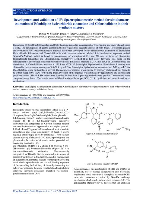 Pdf Development And Validation Of Uv Spectrophotometric Method For Simultaneous Estimation Of