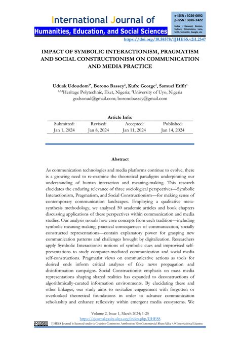 Pdf Impact Of Symbolic Interactionism Pragmatism And Social