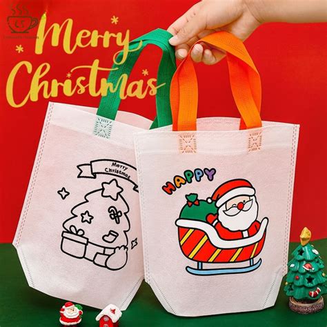 กระเป๋ากระเป๋ากราฟฟิตีต้นคริสต์มาสซานตาคลอสการ์ตูนสุดสร้างสรรค์แบบ Diy กระเป๋าลายเด็กผู้หญิง