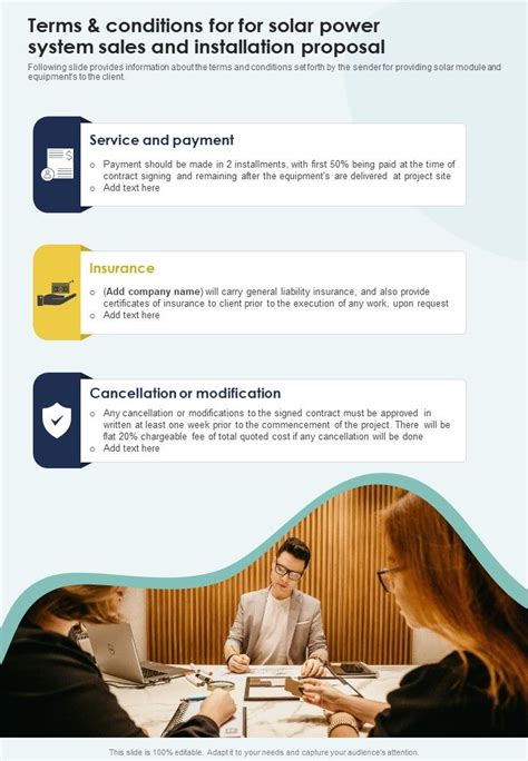 Terms And Conditions For Solar Power System Sales One Pager Sample Example Document Ppt Presentation