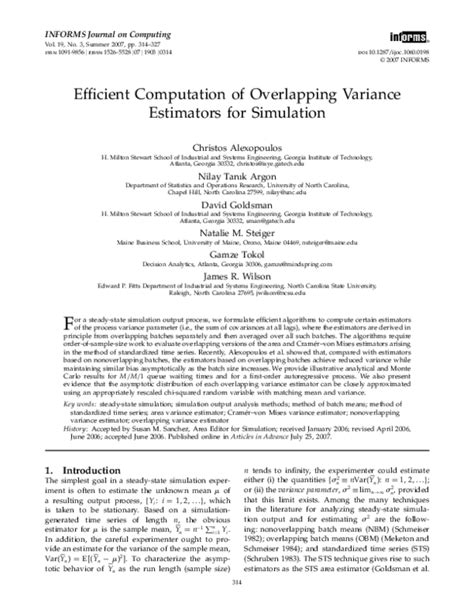 Pdf Efficient Computation Of Overlapping Variance Estimators For Simulation