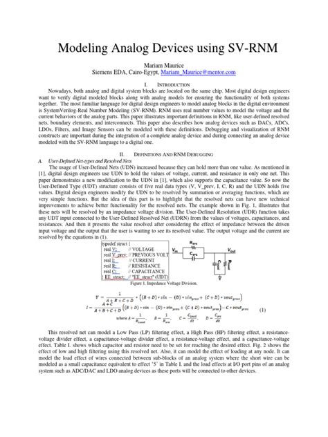 Modeling Analog Devices Using Sv Rnm 1 Pdf Analog To Digital