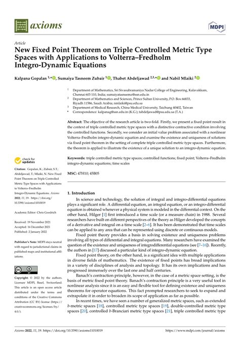 Pdf New Fixed Point Theorem On Triple Controlled Metric Type Spaces With Applications To