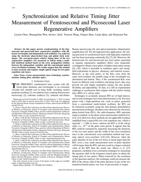 Pdf Synchronization And Relative Timing Jitter Measurement Of Femtosecond And Picosecond Laser