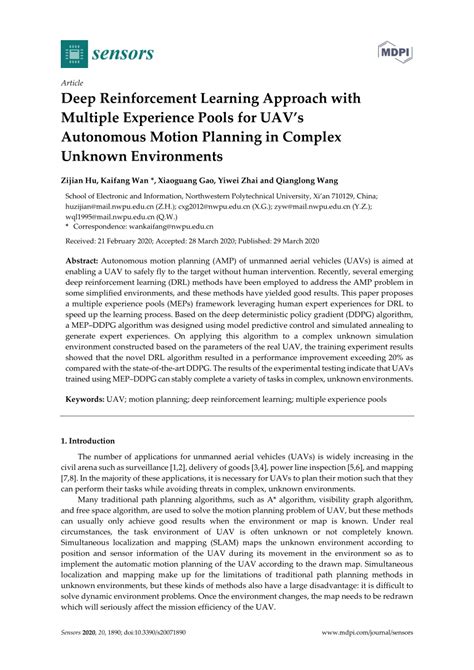 Pdf Deep Reinforcement Learning Approach With Multiple Experience Pools For Uavs Autonomous