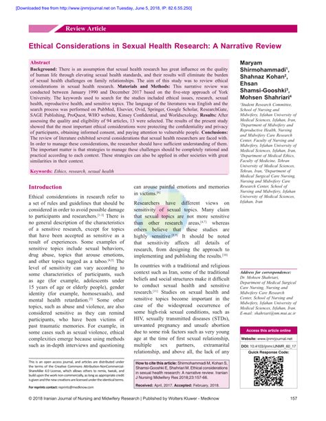 PDF Ethical Considerations In Sexual Health Research A Narrative Review