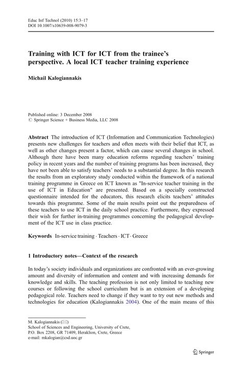 Pdf Training With Ict For Ict From The Trainees Perspective A Local Ict Teacher Training