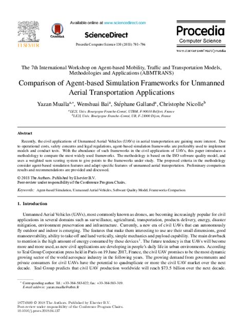 Pdf Comparison Of Agent Based Simulation Frameworks For Unmanned Aerial Transportation