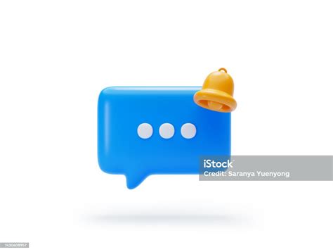 채팅 메시지 벨 알림 경고 알림 알림 기호 대화 단추 아이콘 또는 기호 배경 3d 그림이 있는 파란색 음성 거품 아이콘 3차원 형태에 대한 스톡 사진 및 기타 이미지