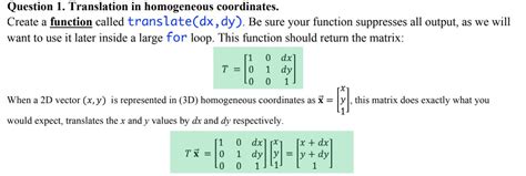 Solved Translation In Homogeneous Coordinates Create A Chegg