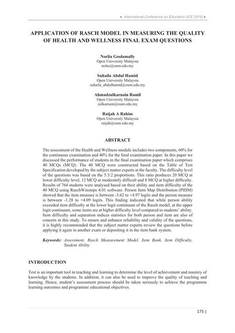 Pdf Application Of Rasch Model In Measuring The Quality Dokumentips