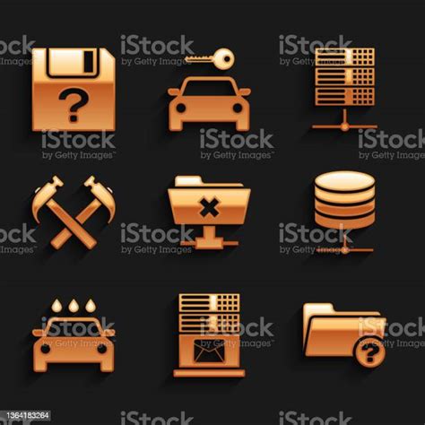 설정 Ftp 취소 작업 메일 서버 알 수없는 디렉토리 서버 데이터 웹 호스팅 세차 및 두 교차 망치 아이콘 벡터 건강관리와 의술에 대한 스톡 벡터 아트 및 기타 이미지