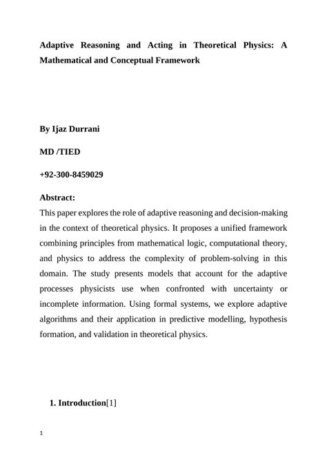 Pdf Adaptive Reasoning And Acting In Theoretical Physics A Mathematical And Conceptual Framework