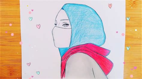 رسم انمي رسم بنت محجبة ترتدي كمامة بطريقة سهلة جدا بالرصاص للمبتدئين