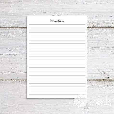 Personalized Lined Notepad X Letter Size Sheet Etsy