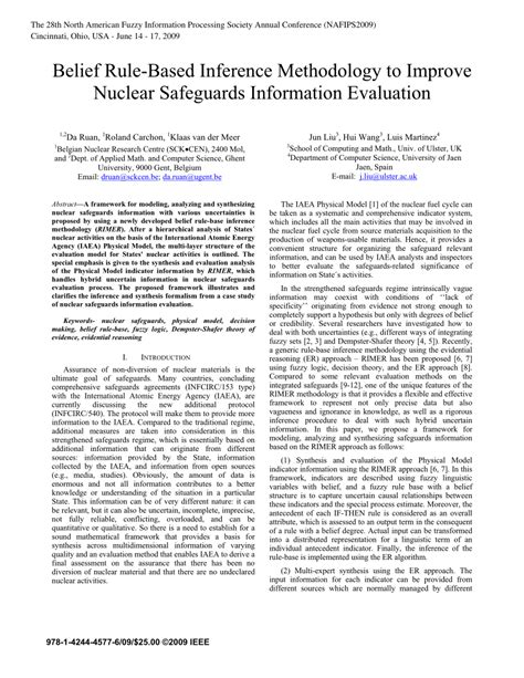 Pdf Belief Rule Based Inference Methodology To Improve Nuclear Safeguards Information Evaluation
