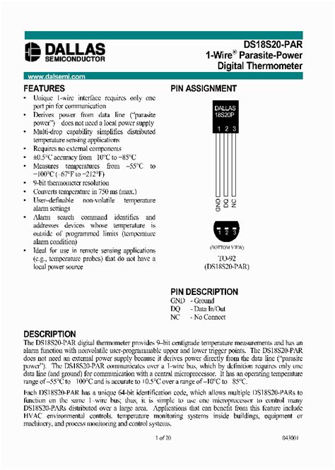 Ds18s20 Par 198037 Pdf Datasheet Download Ic On Line