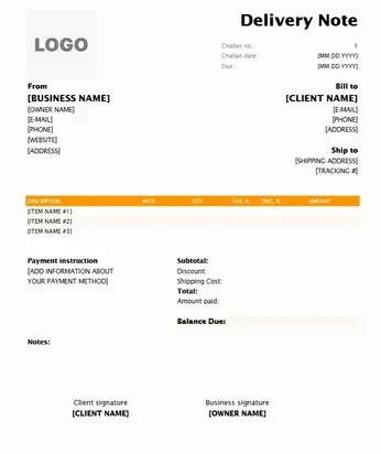 Free Delivery Note Template PDF Word Excel
