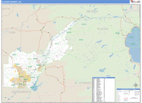 Placer County California Zip Code Wall Map