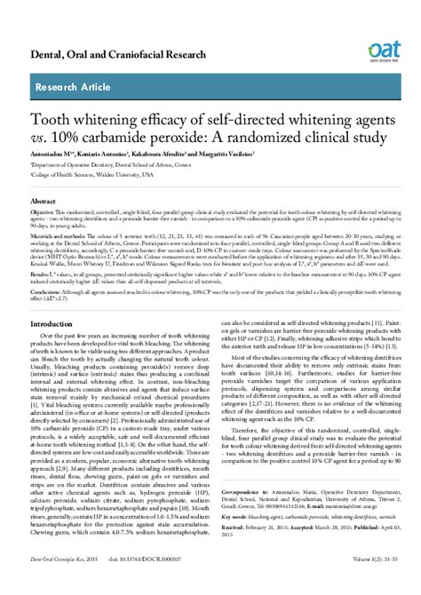 Pdf Tooth Whitening Efficacy Of Self Directed Whitening Agents Vs 10 Carbamide Peroxide A