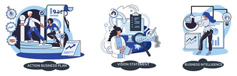 전략적 사업 계획 자동화 프로세스 비즈니스 사명 규칙 비전 선언문 경쟁 정보 개념에 대한 스톡 벡터 아트 및 기타 이미지