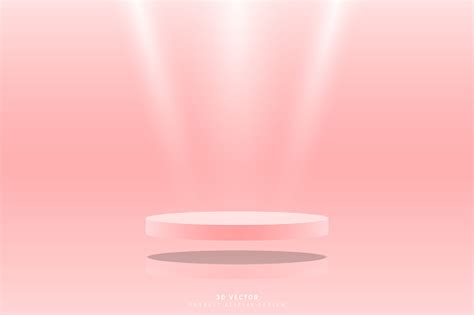 스튜디오 룸에서 공중에 떠 있는 사실적인 분홍색 실린더 연단 무대가 있는 3d 배경 제품 프리젠테이션 모형 템플릿을 위한 최소한의 벽 장면 제품을 광고하거나 홍보하기 위한