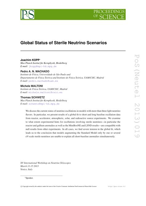 Pdf Global Status Of Sterile Neutrino Scenario