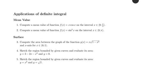 Solved Applications Of Definite Integral Mean Value 1 Chegg Com
