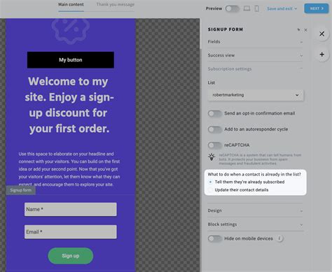 how to set the form to update existing contacts