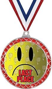 Last Place Red Trellis Medal Silver 25 Loser Gag Joke