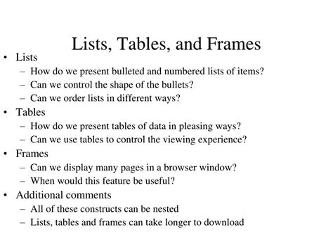 Ppt Lists Tables And Frames Powerpoint Presentation Free Download