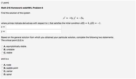 Solved 1 Point Math 216 Homework Webhw4 Problem 6 Find The