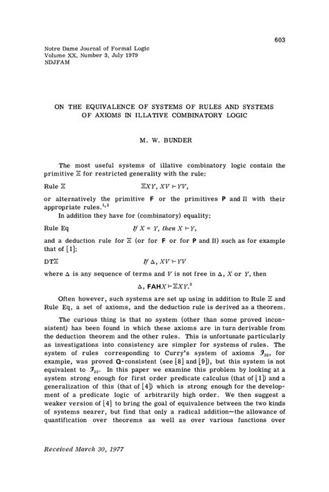 Pdf On The Equivalence Of Systems Of Rules And Systems Of Axioms In Illative Combinatory Logic