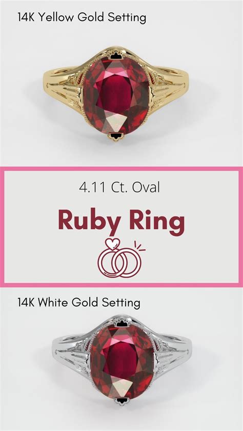 Oval Shaped 411 Carat Ruby Ring Ruby Ring Unique Ruby Rings White