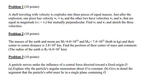 solved problem 1 10 points a shell traveling with velocity