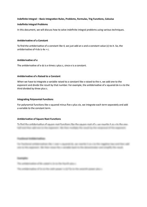 Solution Indefinite Integral Basic Integration Rules Problems Formulas