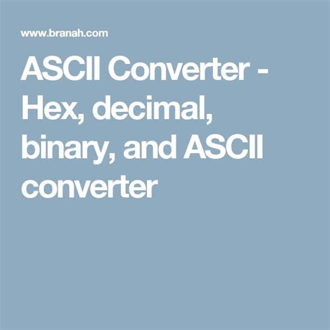 Ascii Converter Hex Decimal Binary And Ascii Converter Decimals Ascii Converter