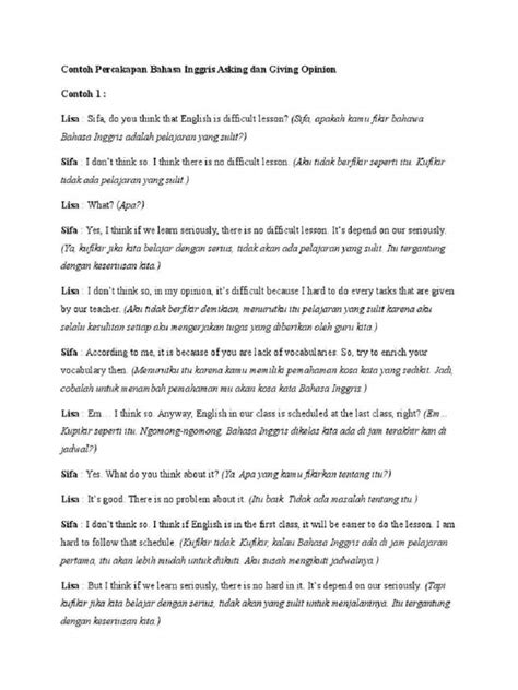 3 Contoh Dialog Asking And Giving Opinion Disertai Artinya