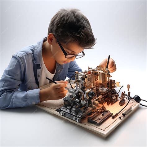 Premium Ai Image 3d Render Of A Young Inventor Tinkering With Circu