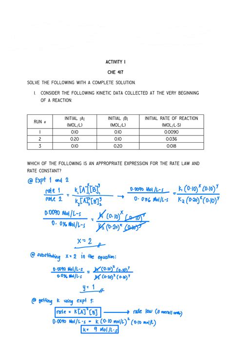 SOLUTION Kinetics Problem Set Studypool