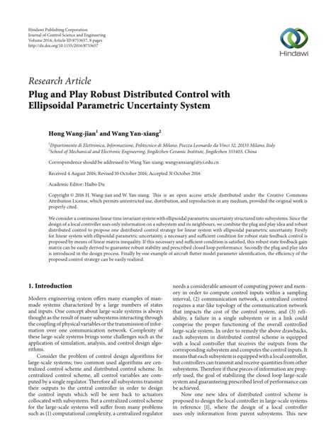 Pdf Plug And Play Robust Distributed Control With Ellipsoidal