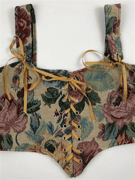 Vintage Jacquard Lace Up Corset Top Omcne