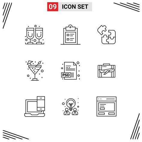 9 User Interface Outline Pack Of Modern Signs And Symbols Of Psd Document Puzzle Water Food