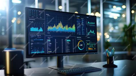 A Modern Monitor Displaying Data Analytics And Graphs In A Professional Workspace Premium Ai