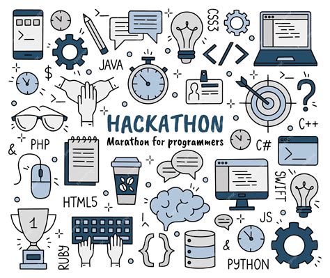 Premium Vector Hackathon Set Of Doodle Style Icons For Developers And Programmers