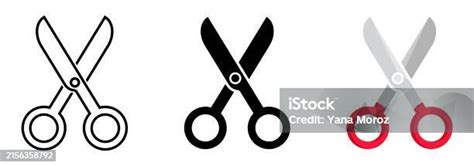 가위 아이콘 세트를 엽니다 빨간 가위 기호입니다 검은색 채워진 절단 도구 기호입니다 윤곽선 전단 그림 가위에 대한 스톡 벡터 아트 및 기타 이미지 Istock