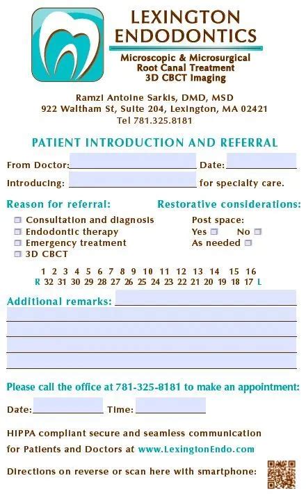Referral Form Endodontist In Lexington Ma