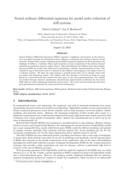 Pdf Neural Ordinary Differential Equations For Model Order Reduction