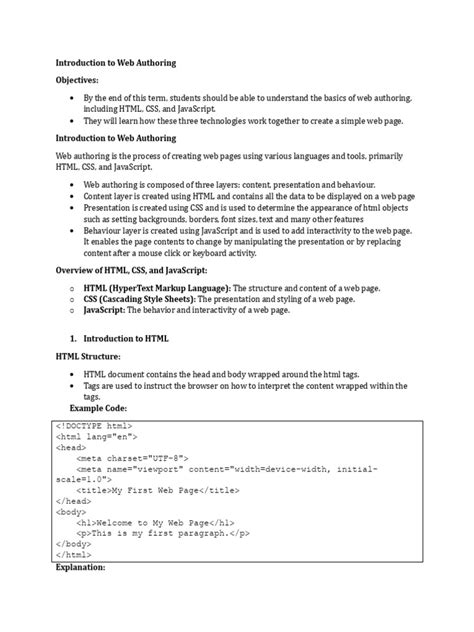 Introduction To Web Authoring Pdf Html World Wide Web Introduction To Web Authoring Pdf Html World Wide Web